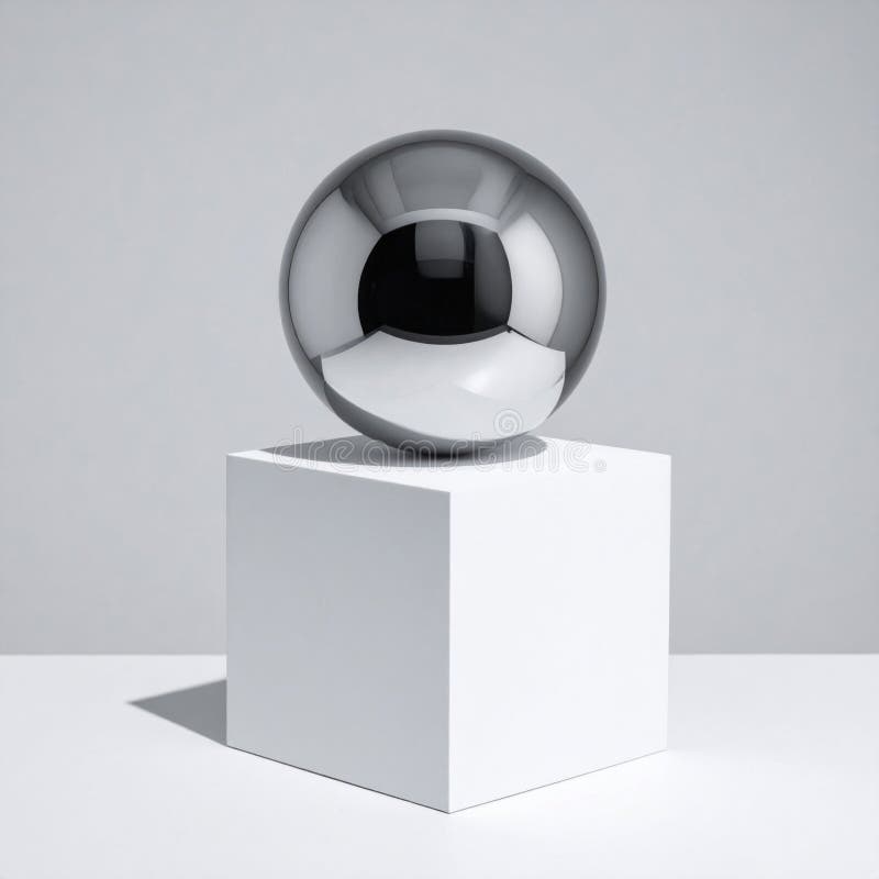 Reflective Metal Sphere on White Cube Stock Illustration - Illustration of cube, simple: 391089274