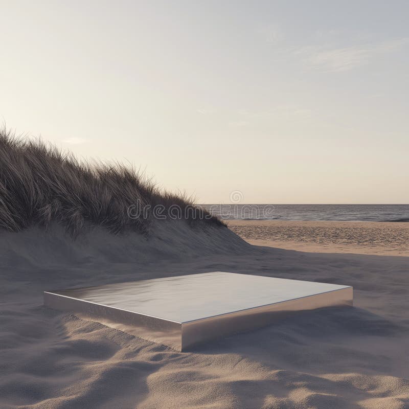 Reflective Metal Structure on Sandy Beach Under Clear Sky Stock Photo ...