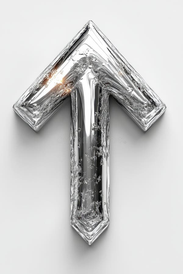 Reflective Metallic Arrow Pointing Upward with Textured Surface in a ...