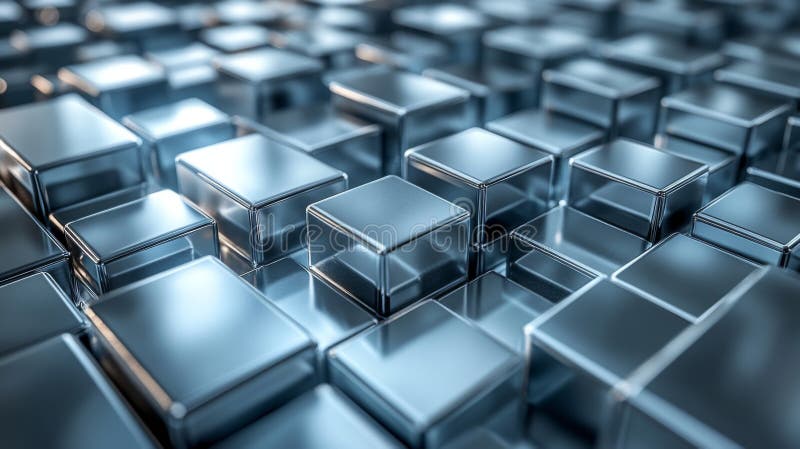 A Close-up View of Reflective Metallic Cubes Forming a Geometric ...