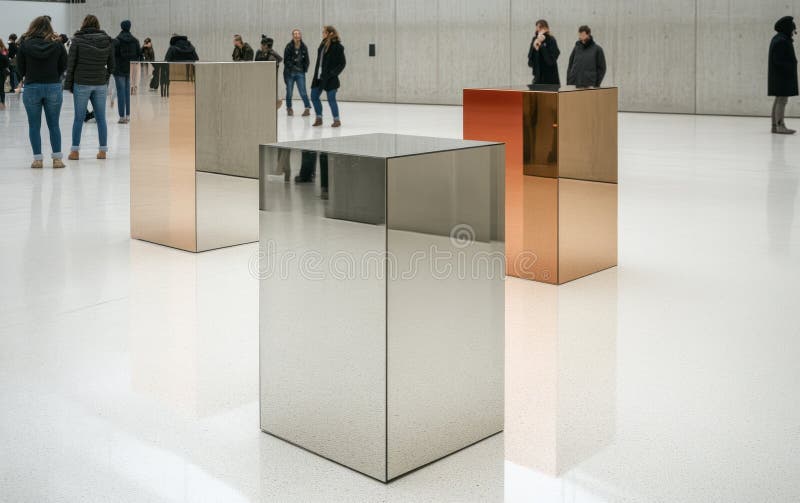 Reflective Metallic Cubes in Modern Gallery Stock Illustration ...