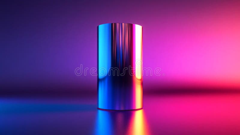 Reflective Metallic Cylinder in Neon Gradient Lighting Stock ...