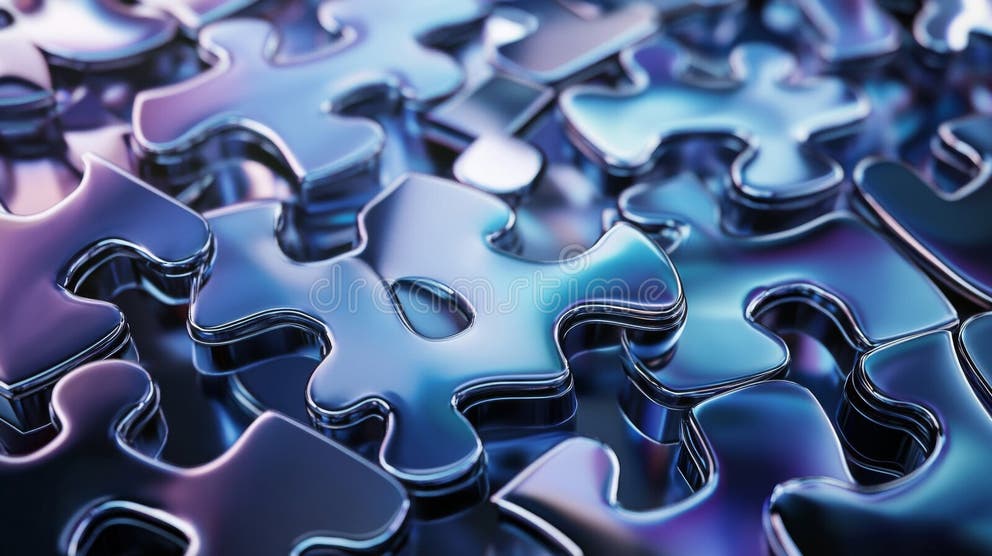 Reflective Metallic Puzzle Pieces Close Up Stock Illustration ...