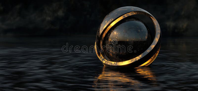 Reflective Metallic Sphere on Water Surface with Dramatic Lighting and ...