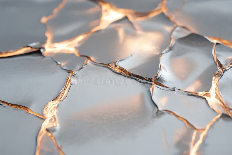The Reflective Metallic Surface Appears Shattered, with Deep Cracks ...