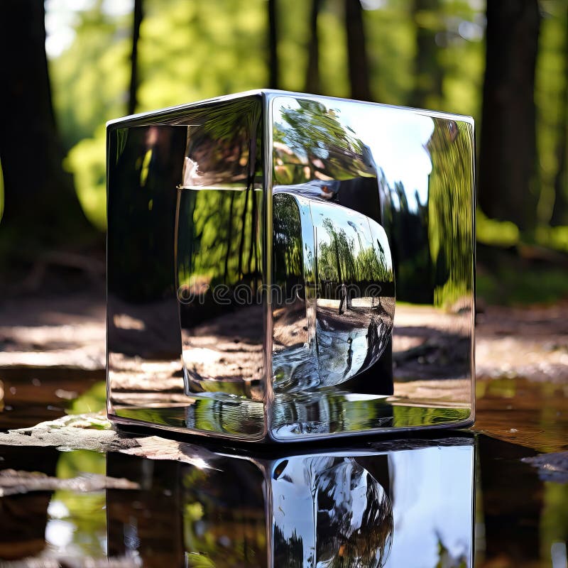 Reflective Mirror Cube a Sculpture of a Mirror Cube that Refle Stock ...