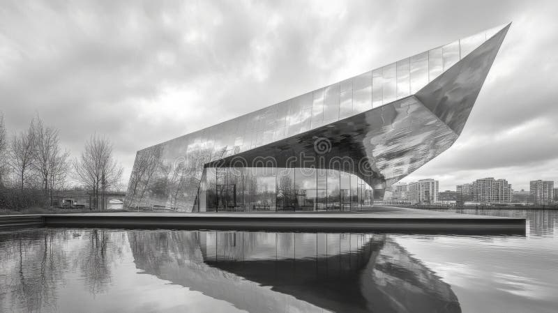 Reflective Modern Building in Urban Setting Stock Illustration ...