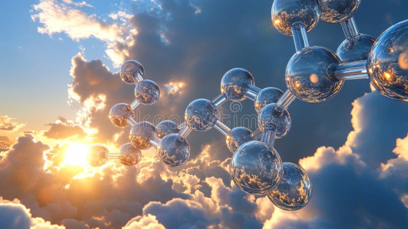 Reflective Molecular Structure in a Sunset Sky Stock Illustration ...