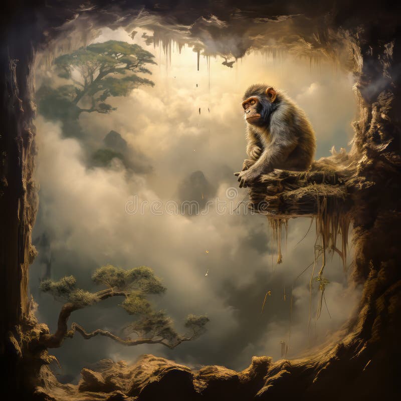 Reflective Monkey in the Wild. Generated Image. Stock Illustration ...