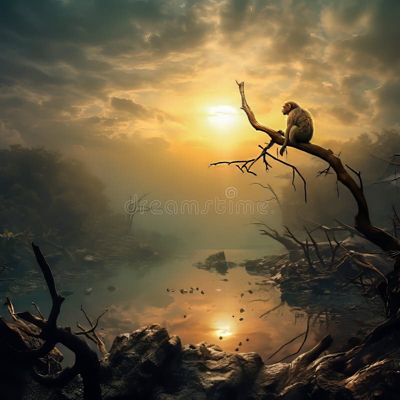 Reflective Monkey in the Wild. Generated Image. Stock Illustration ...