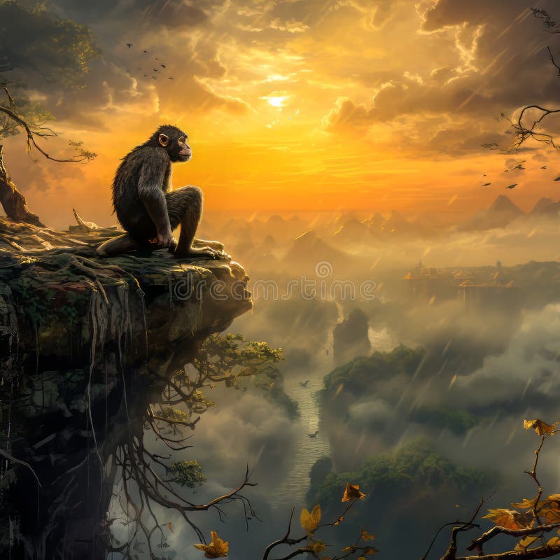 Reflective Monkey in the Wild. Generated Image. Stock Illustration ...
