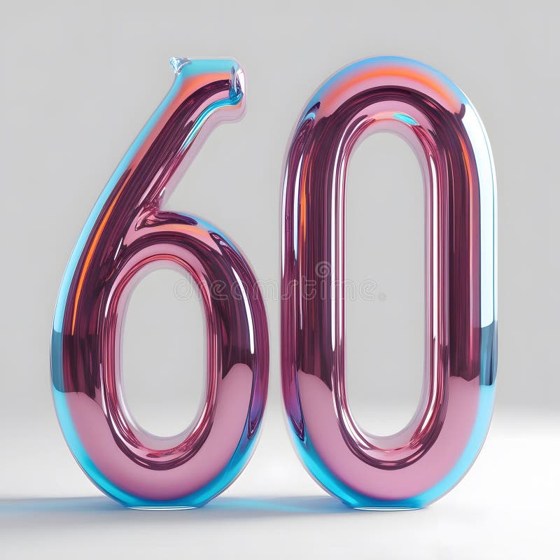 Reflective Number Sixty Design: Iridescent Pink and Blue Glassy 3D ...