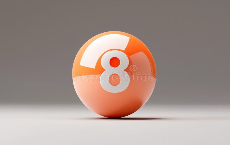 Reflective Orange Sphere with Number Eight on Gray Background Stock ...