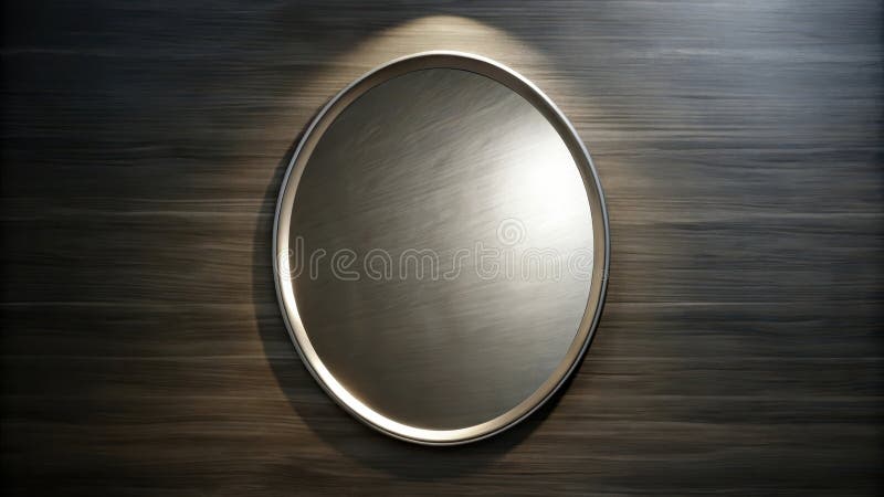 Reflective Oval Mirror on Dark Wood Paneling with Subtle Lighting ...