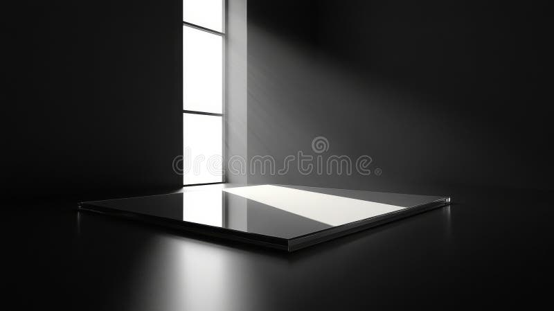 Reflective Platform in a Dark Room with Sunlight Stock Illustration ...