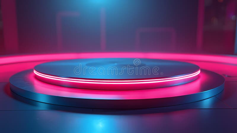 Reflective Platform with Neon Lights and Gradient Background Stock ...