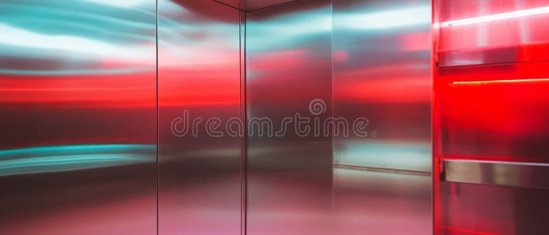Reflective Polished Aluminum Interior Showcasing Neon Glow in an ...