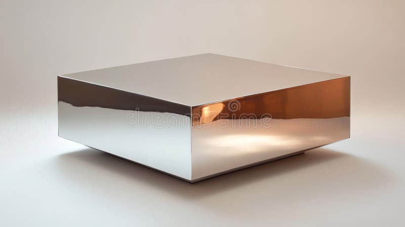 Reflective Polished Chrome Coffee Table on White Background Stock ...