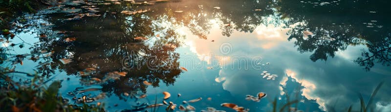 Reflective Pond with Tree Silhouettes - Photo Stock Illustration ...