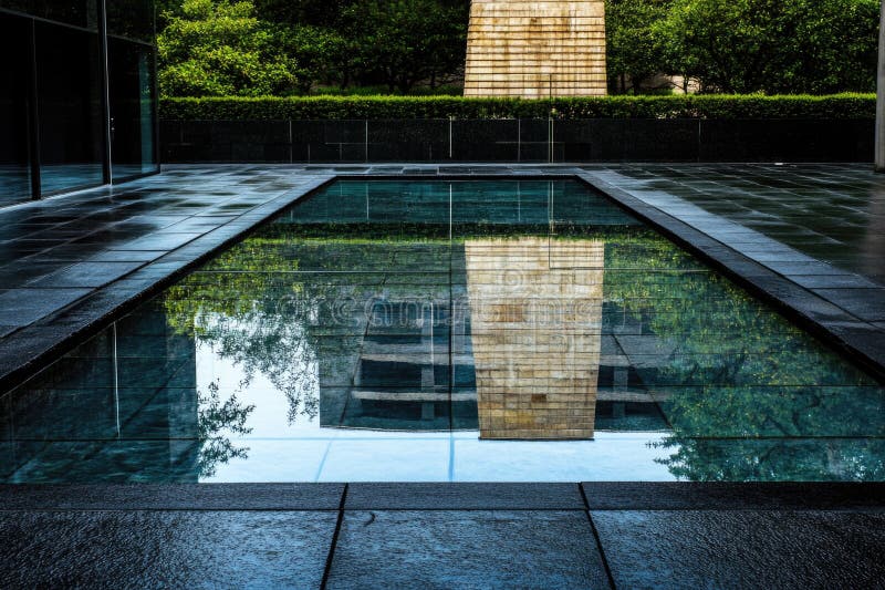 Reflective Pool Urban Setting Modern Architecture Greenery Stock Photos ...