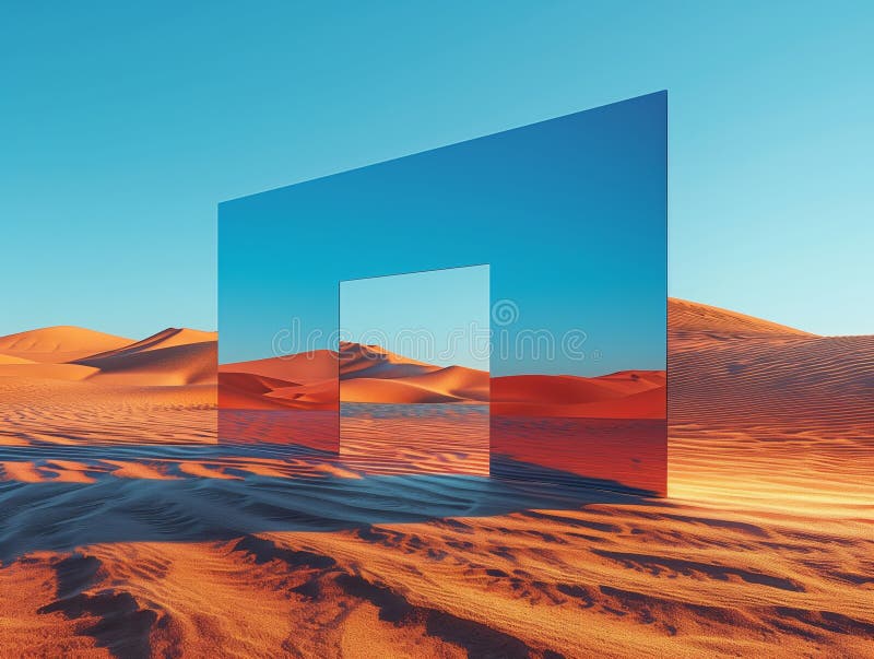 Reflective Portal in a Desert Landscape at Sunset Stock Image - Image ...
