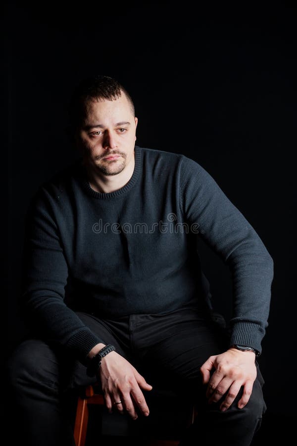 Reflective Portrait of a Man in Dim Lighting Stock Image - Image of ...