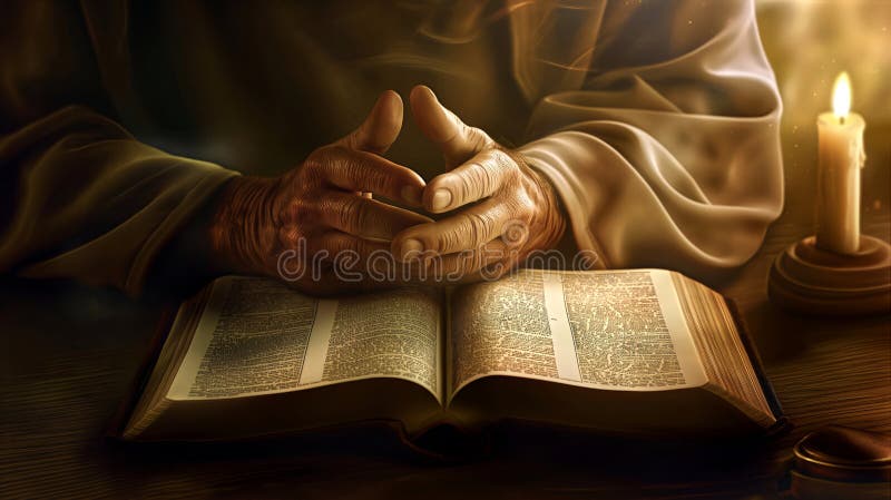 Reflective Prayer with Open Bible Stock Photo - Image of reading ...