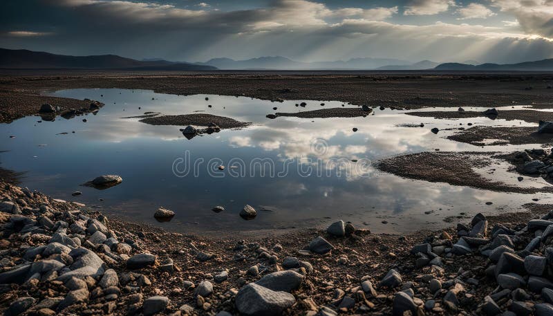 Reflective Puddle in a Desert Landscape Stock Illustration ...