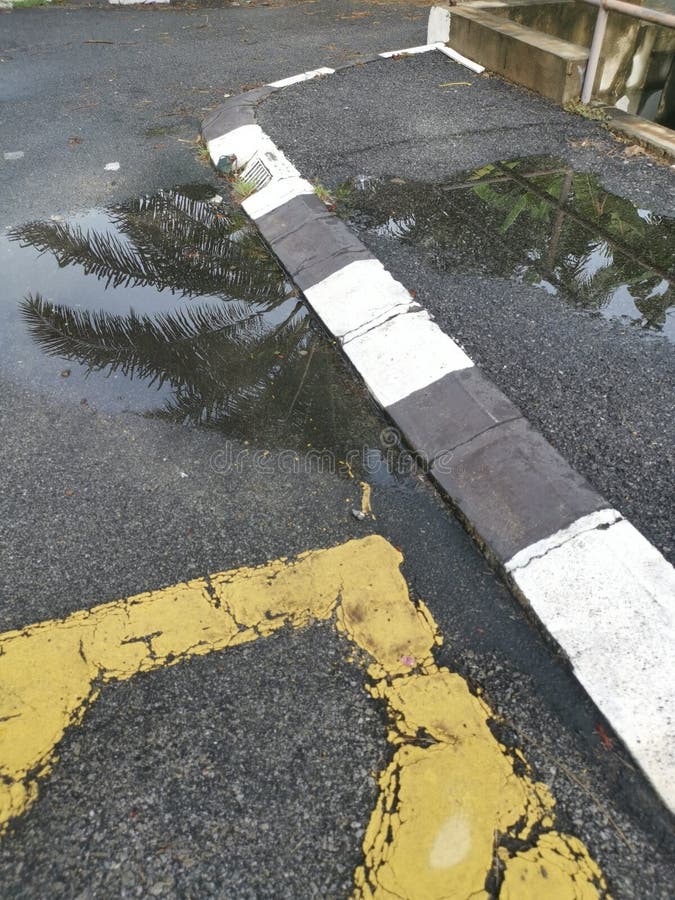 Reflective Puddle with Stagnant Water on the Roadside after the Rain ...