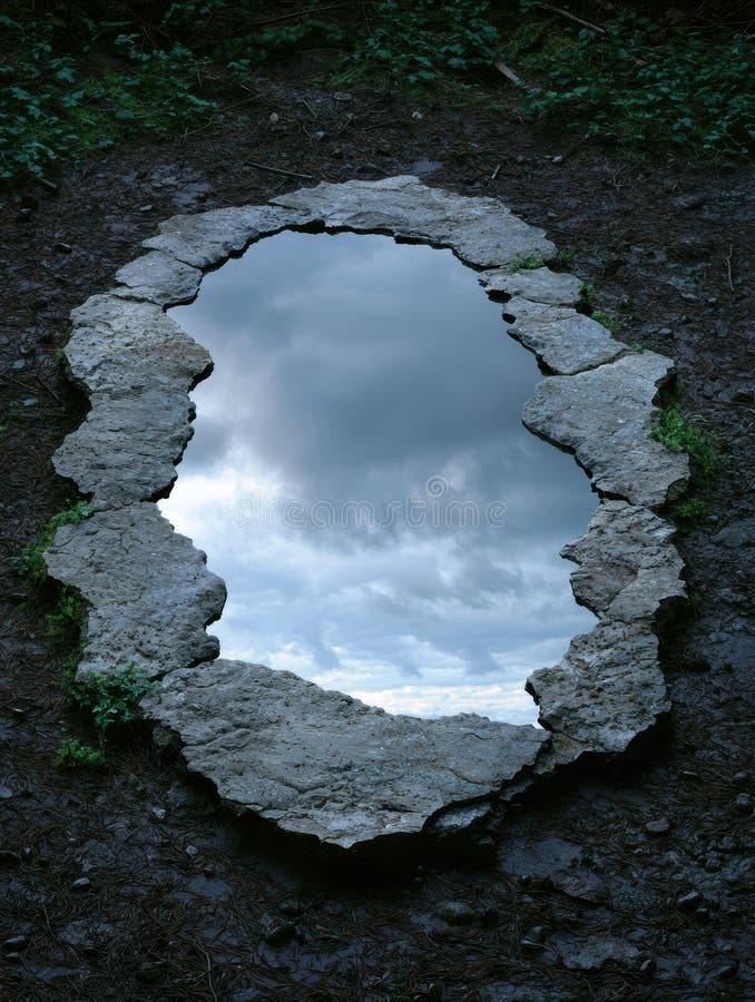 Reflective Puddle in a Stone Frame Stock Illustration - Illustration of ...