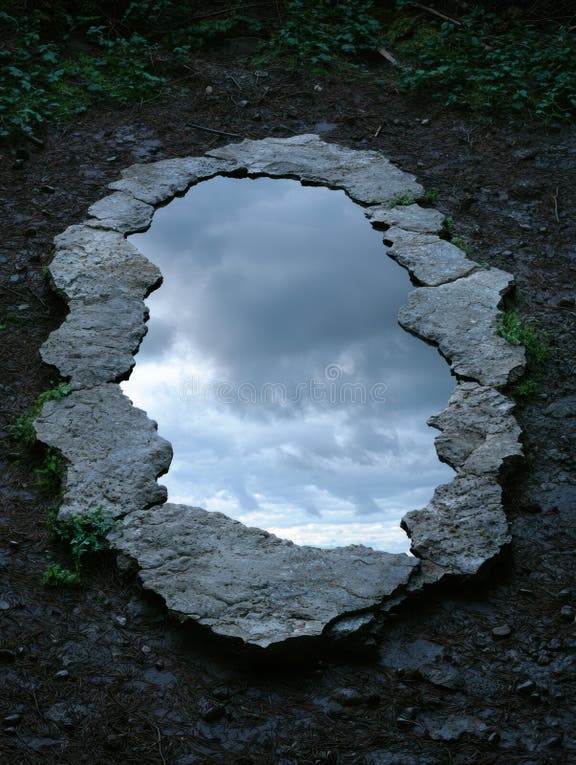 Reflective Puddle in a Stone Frame Stock Illustration - Illustration of ...