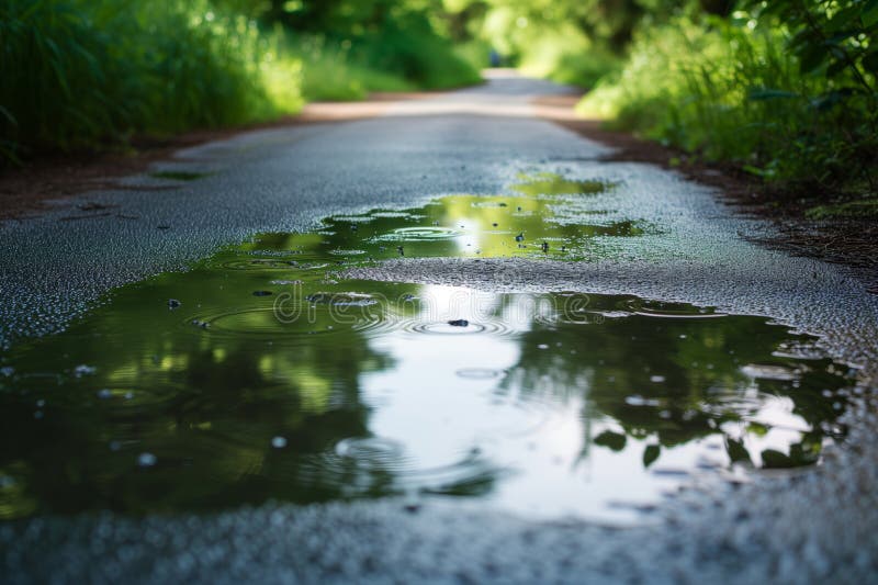 Reflective Puddles on Path after Rain, with Softfocus Vegetation Beyond ...