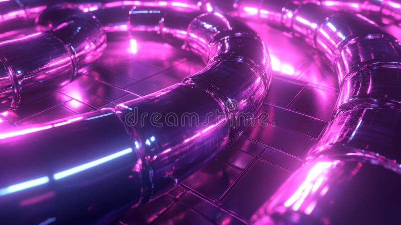 Reflective Purple Tubes Illuminated in Neon Light Stock Illustration ...
