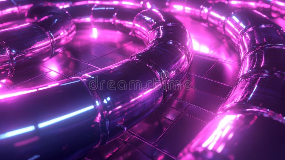 Reflective Purple Tubes Illuminated in Neon Light Stock Illustration ...