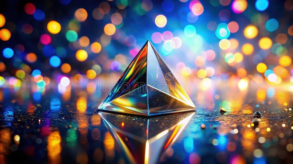 Reflective Pyramid on Illuminated Surface with Bokeh Lights. Generative ...