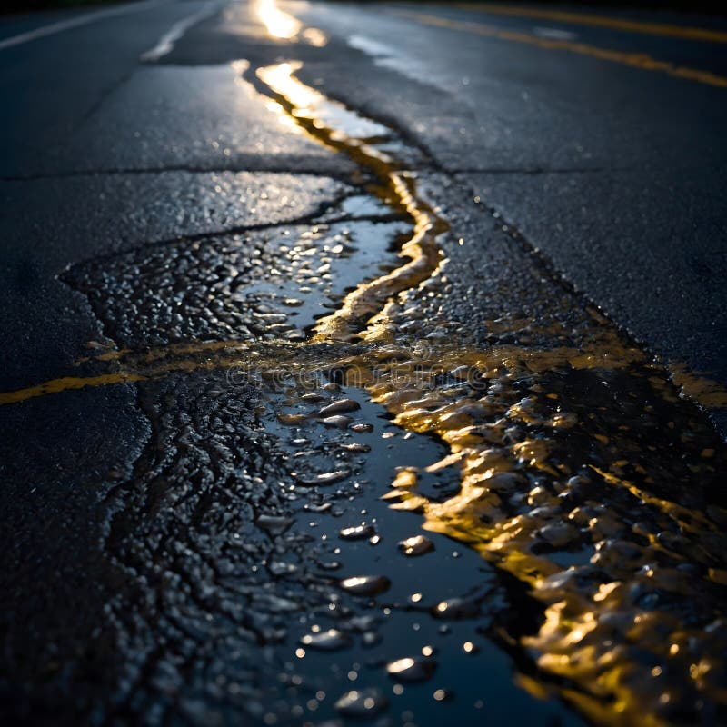 Reflective Rain Puddles on Dark Asphalt with Subtle Ripple Patterns ...