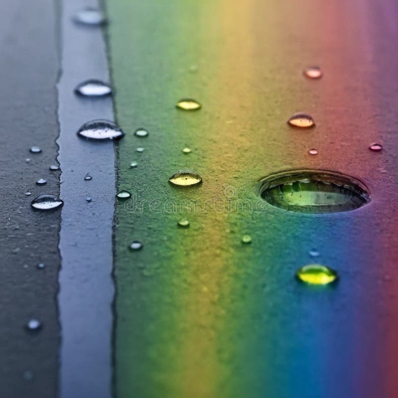 Reflective Rainbow Colors Raindrops Water Rain Abstract Background, AI ...