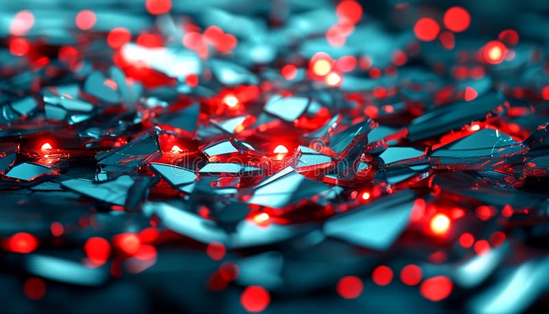 Reflective Shards Scattered with Glowing Red Lights Create a ...