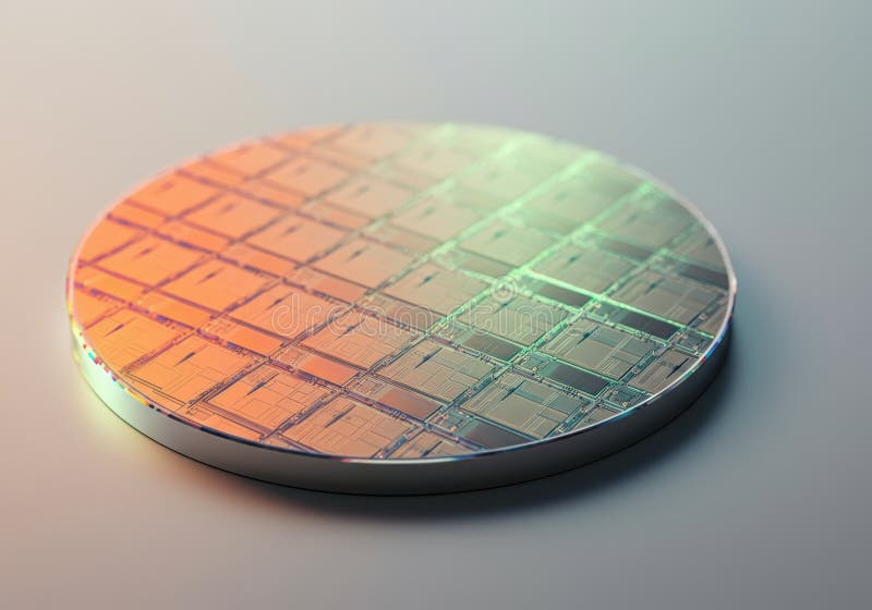 Reflective Silicon Wafer Showcasing Intricate Microchip Patterns Stock ...