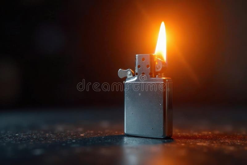 Reflective Silver Lighter, Intense Orange Flame Burning , Texture ...