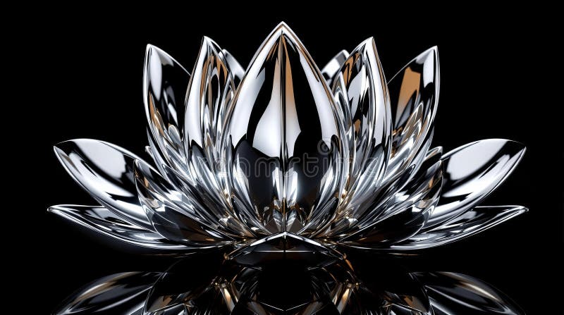 Reflective Silver Lotus Bloom on Black Background Stock Image - Image ...