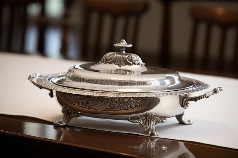 Reflective Silver Plate Serving on Table. Generate Ai Stock Image ...