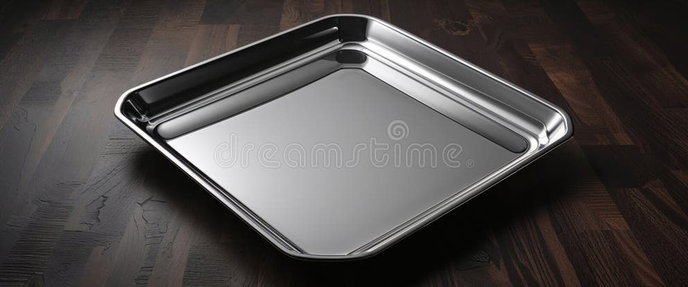 Reflective Silver Square Tray on Dark Wood Stock Photo - Image of dark ...