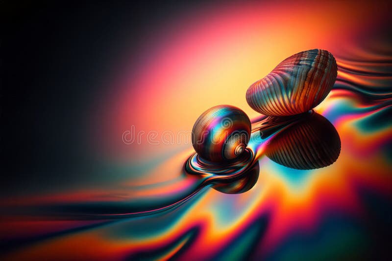Reflective Snail Shell with Water Droplets on Gradient Background ...