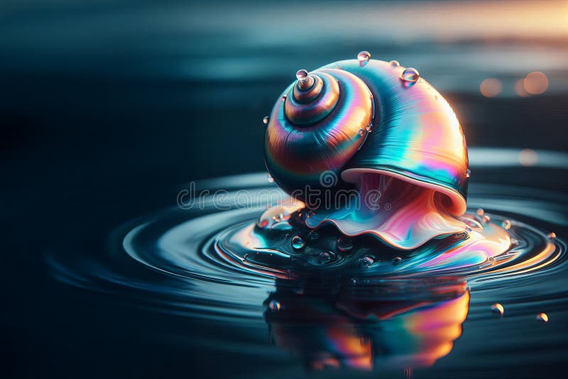 Reflective Snail Shell with Water Droplets on Gradient Background ...