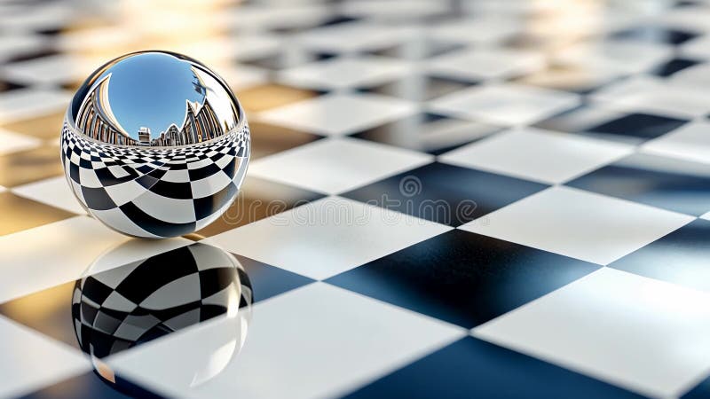 Reflective Sphere on Black and White Checkered Surface Capturing ...
