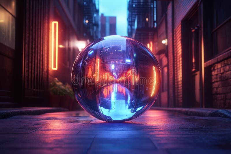 Colorful Reflective Sphere in an Urban Alley during Twilight Hours ...