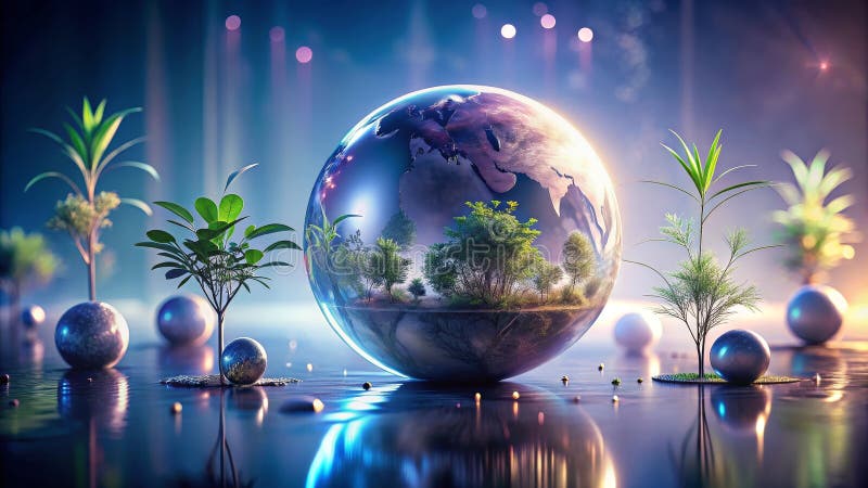 A Reflective Sphere Encapsulating a Miniature World with Lush Greenery ...