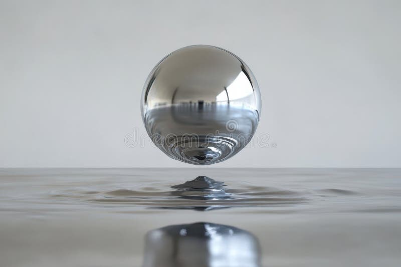 Reflective Sphere Hovering Above Water Surface in Minimalist Setting Stock Photo - Image of ...