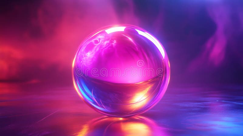 A Reflective Sphere Illuminated by Neon Lights Stock Illustration ...